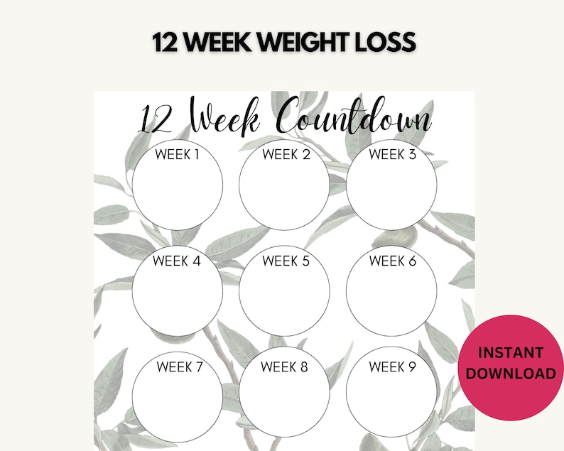 Printable Weight Loss Tracker Chart | 12 Week Countdown Digital ...