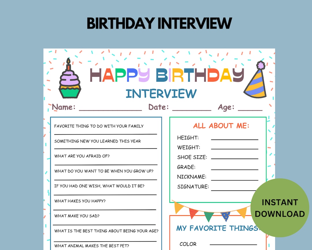 Printable Kids Birthday Interview | School Activity | Annual Interview ...