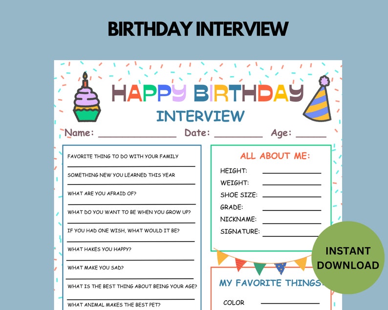 Printable Kids Birthday Interview | School Activity | Annual Interview ...