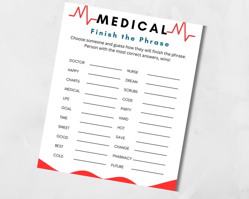 Medical Finish the Phrase Game|printable Medical Game| Medical Nursing ...