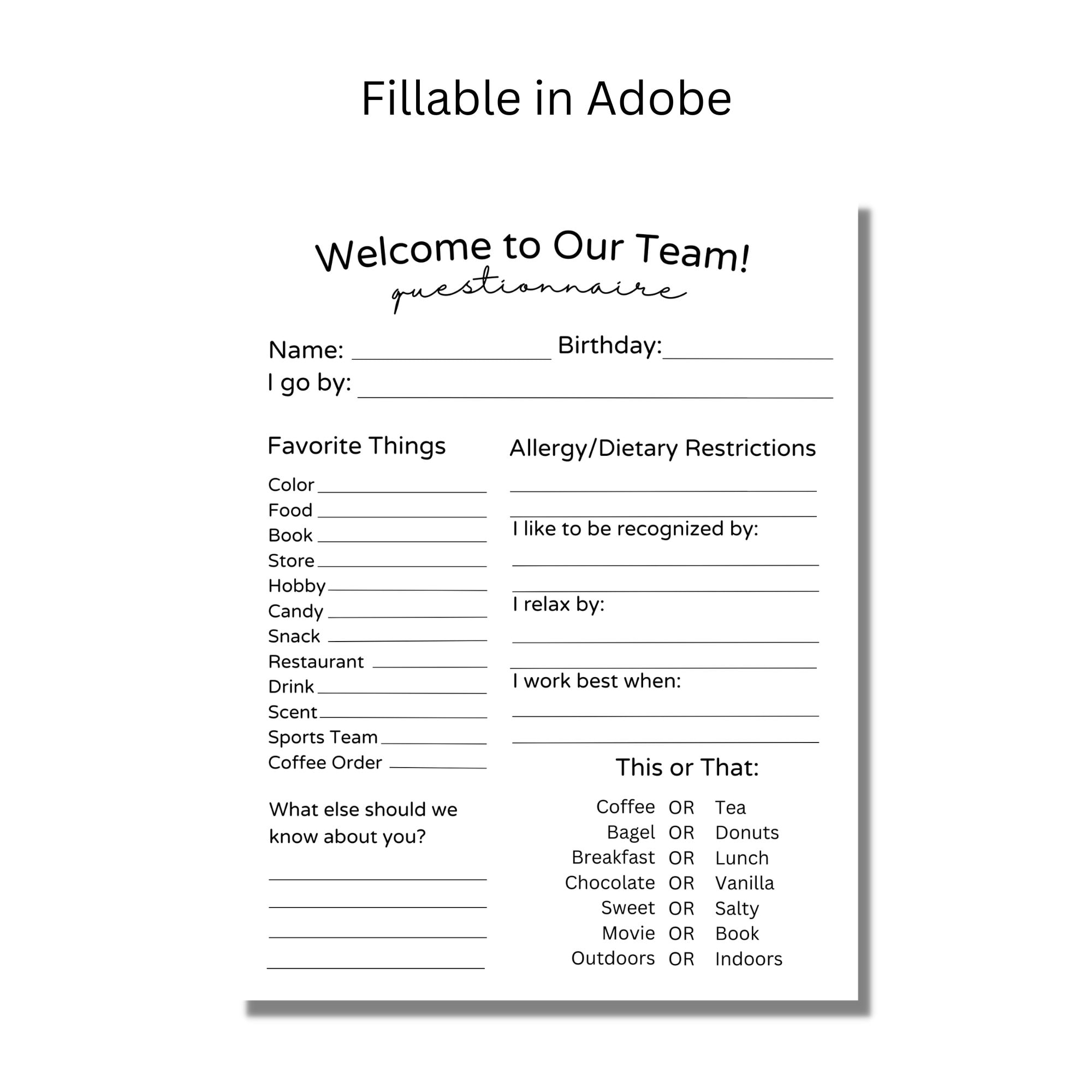 Get to Know Me Survey, Coworker Questions, Favorites Quiz, Employee ...