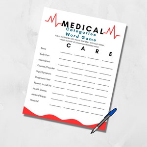 Medical Categories Word Game | PRINTABLE Medical Game | Doctor Nurse ...