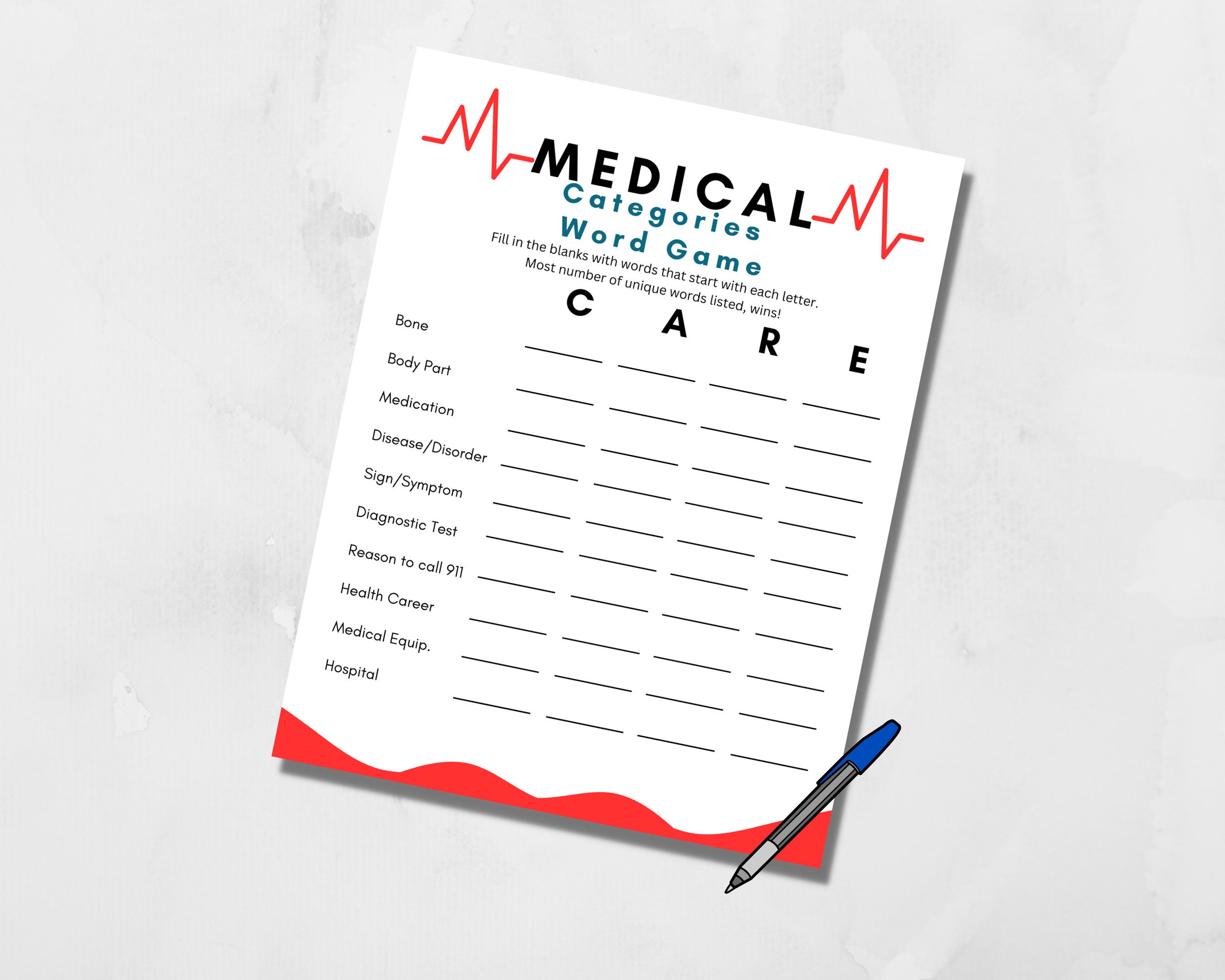 Medical Categories Word Game: Printable Party Icebreaker (PDF) - Etsy