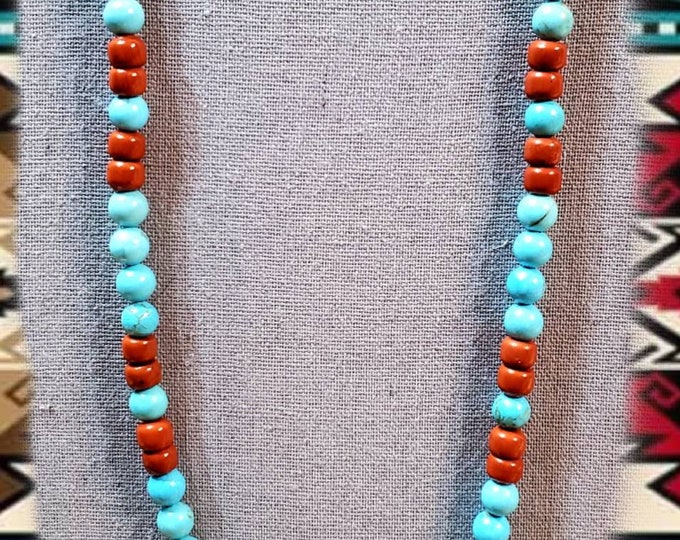 Turquoise and Red Jasper Gemstone Necklace 22" - Etsy