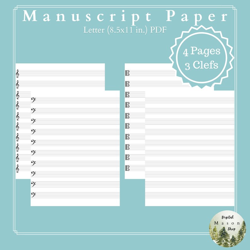 Blank Manuscript Paper, Blank Music Paper, Easy to Print Manuscript ...