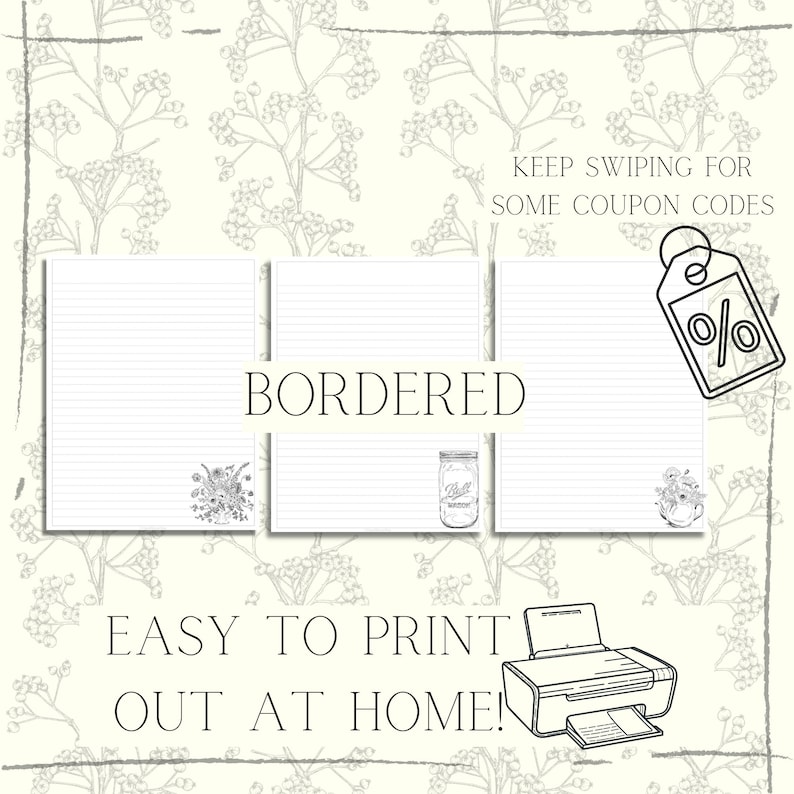 US Letter Printable Elegant Stationery Bundle, Printable Paper Bundle ...