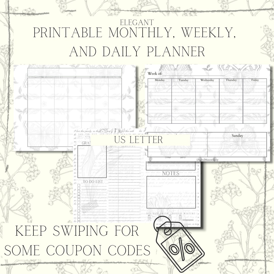 US Letter Printable Monthly, Weekly, and Daily Schedule, Landscape ...