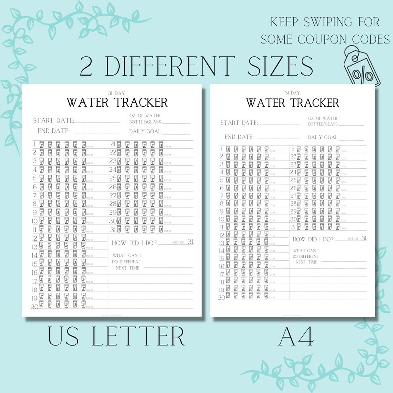 Printable Water Tracker US Letter and A4 Size - Etsy