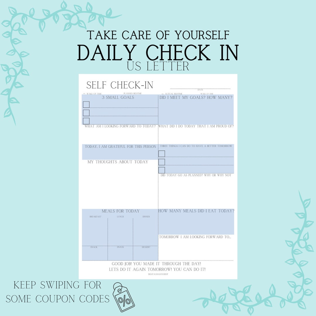 Printable US Letter Daily Self Check-in, Mental Health, Self Care - Etsy