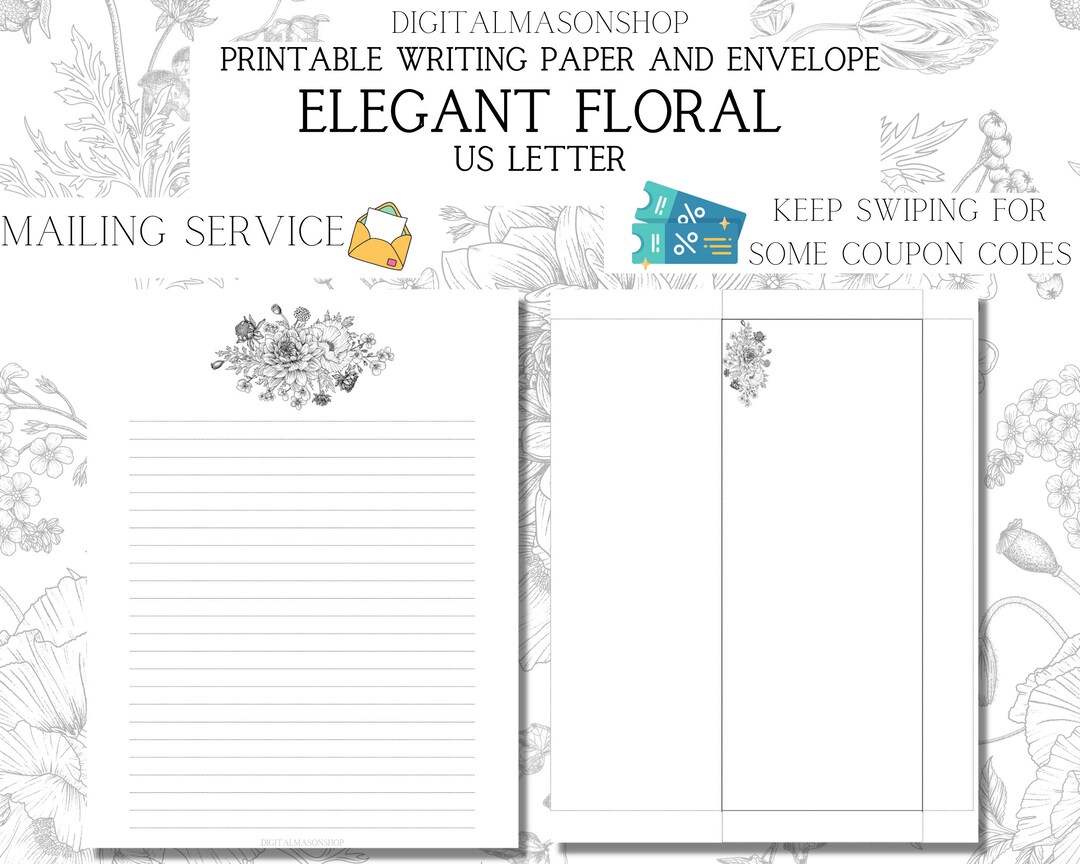 Printable Elegant Floral Writing Paper and Envelope Set - Etsy UK
