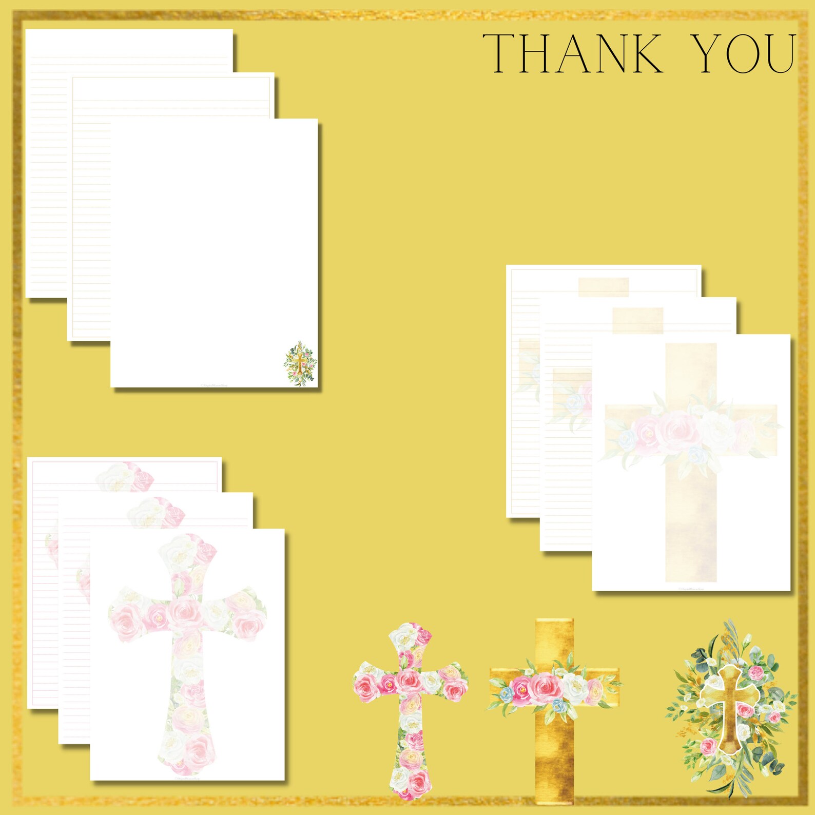 US Letter Printable Christian Cross Stationery Bundle, Printable Paper ...
