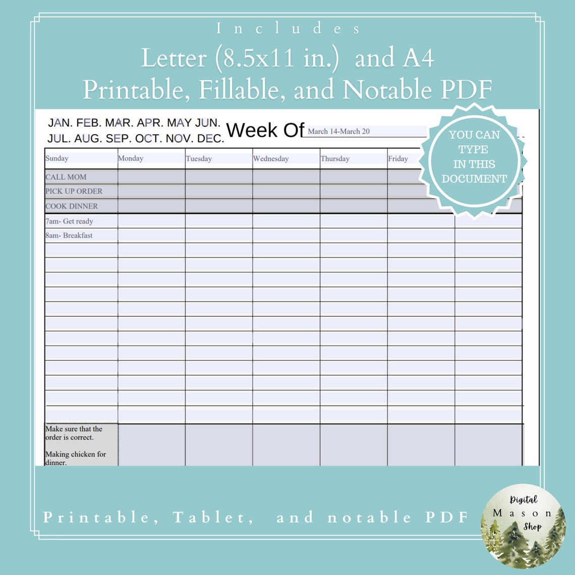 Simple Weekly Printable Planner Sheet, Weekly Notable Planner, Keep It ...