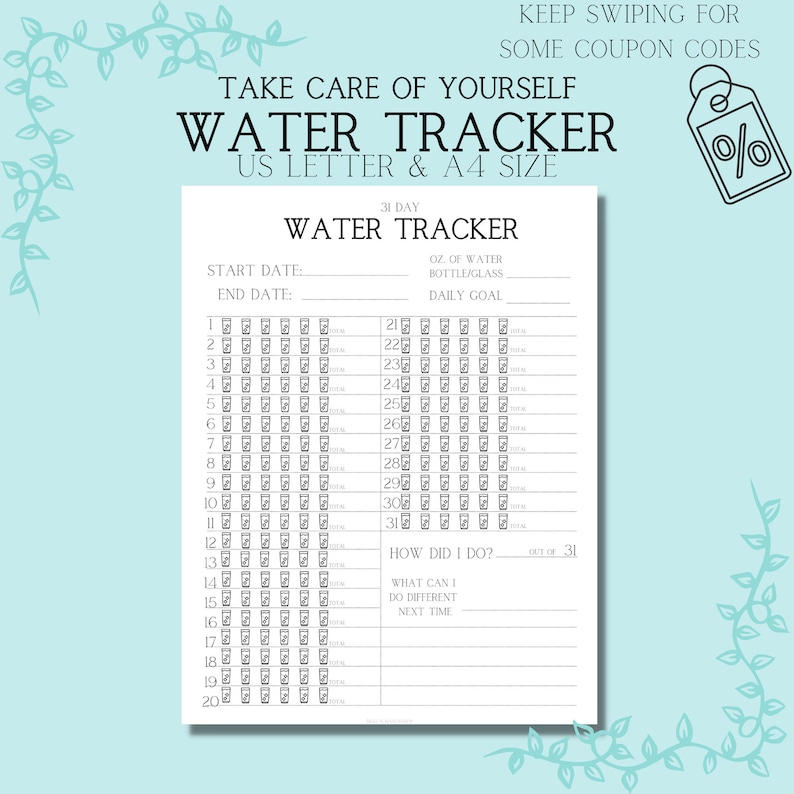 Printable Water Tracker US Letter and A4 Size - Etsy