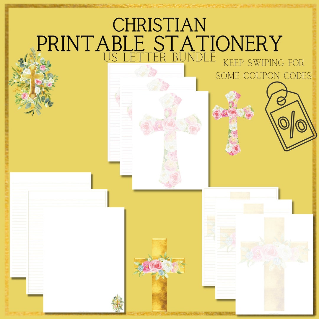 US Letter Printable Christian Cross Stationery Bundle, Printable Paper ...