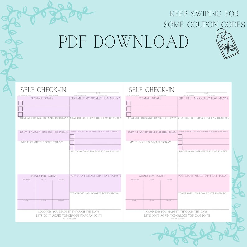 Printable US Letter Daily Self Check-in, Mental Health, Self Care - Etsy