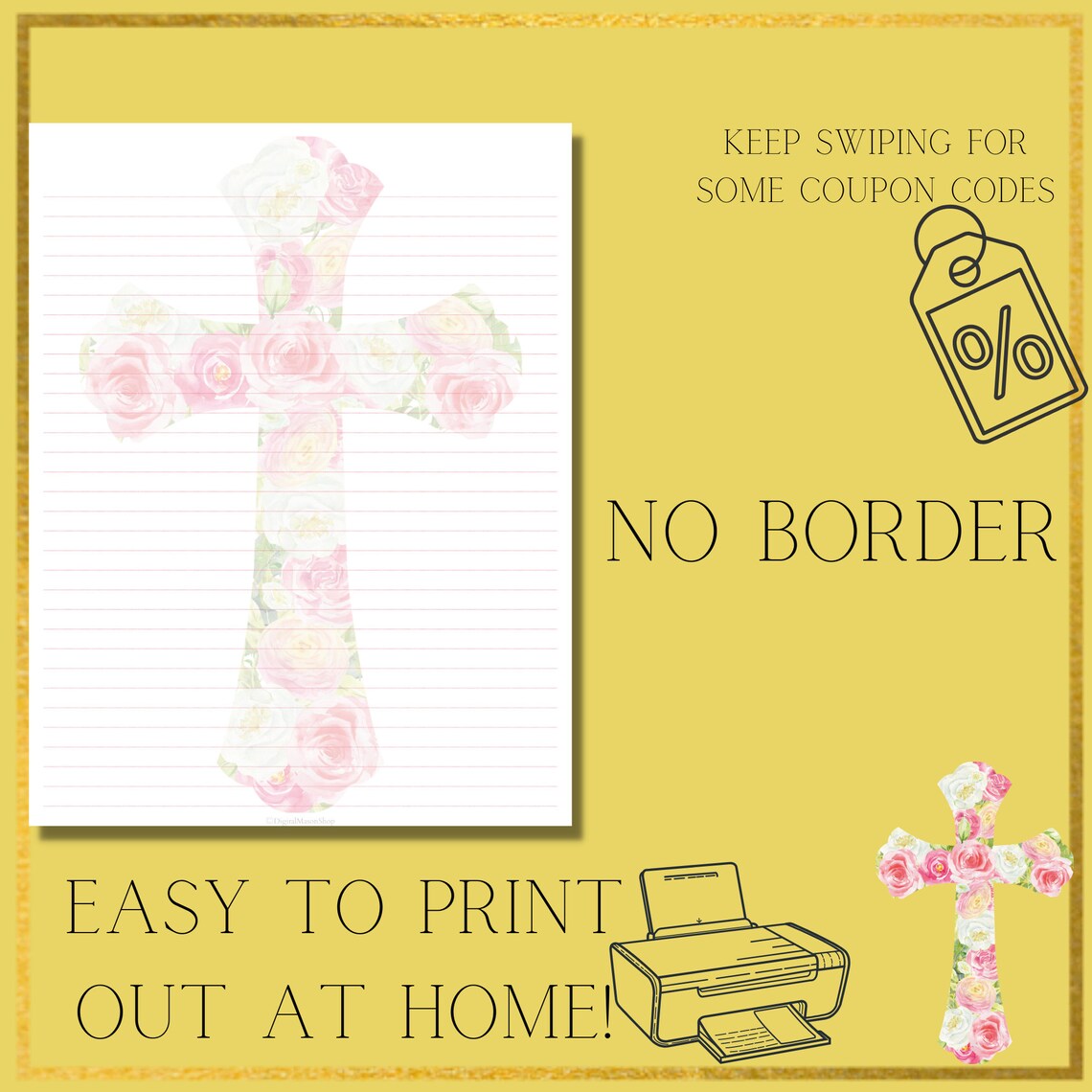 US Letter Printable Christian Cross Stationery Bundle, Printable Paper ...
