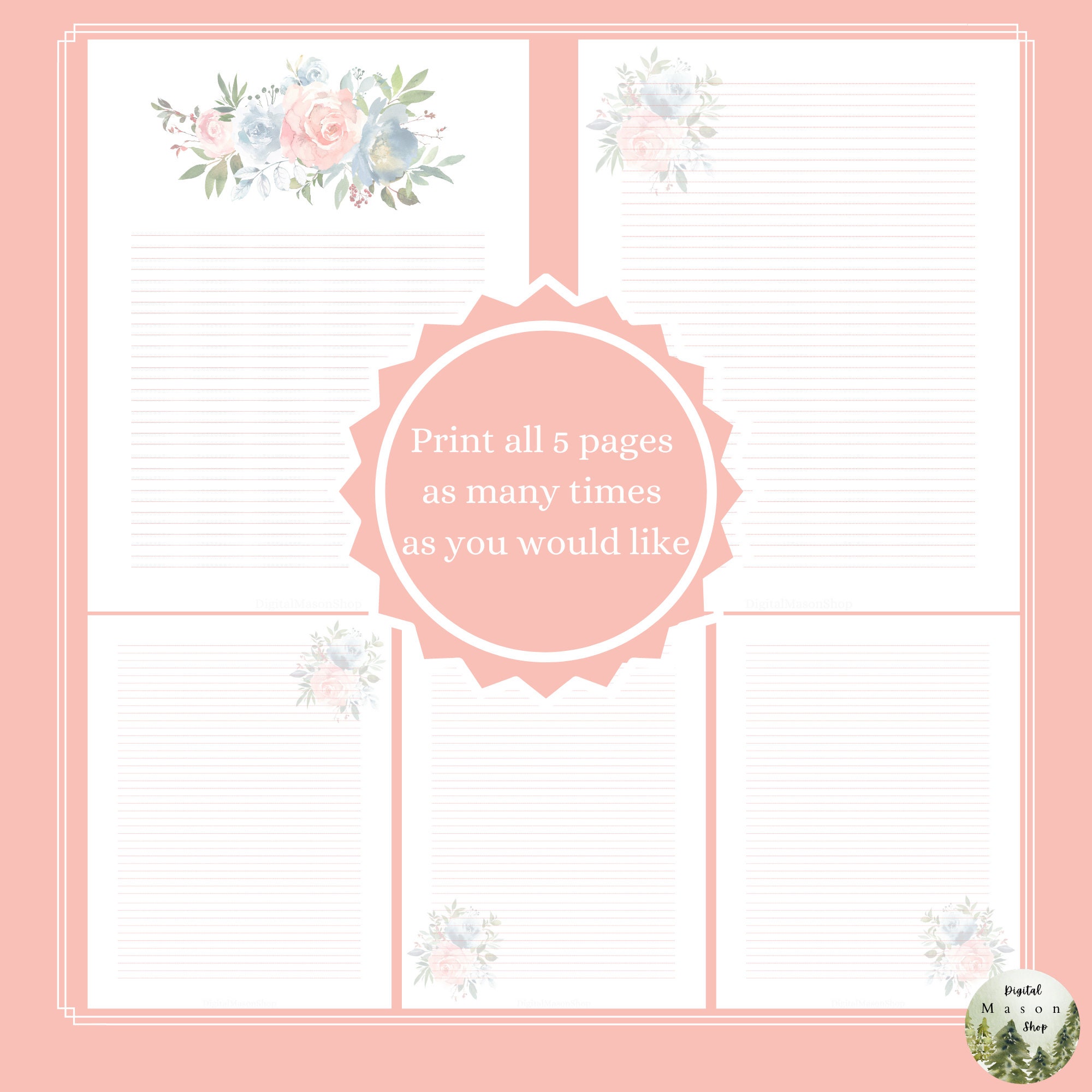 Printable Spring Stationery, Dotted Lines - Etsy