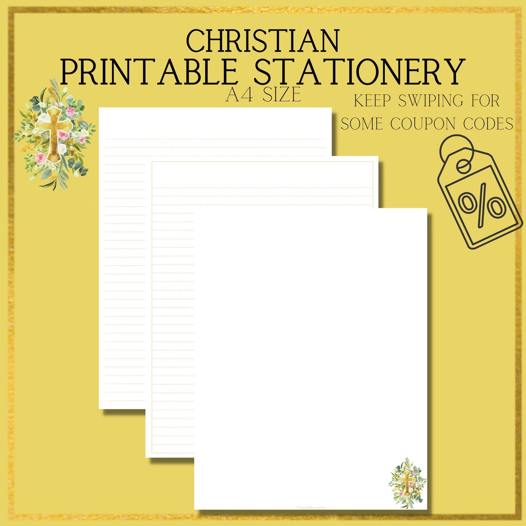 A4 Size Printable Christian Leaf Cross Stationery, Printable Paper ...