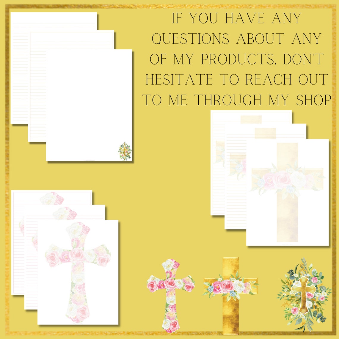 US Letter Printable Christian Cross Stationery Bundle, Printable Paper ...
