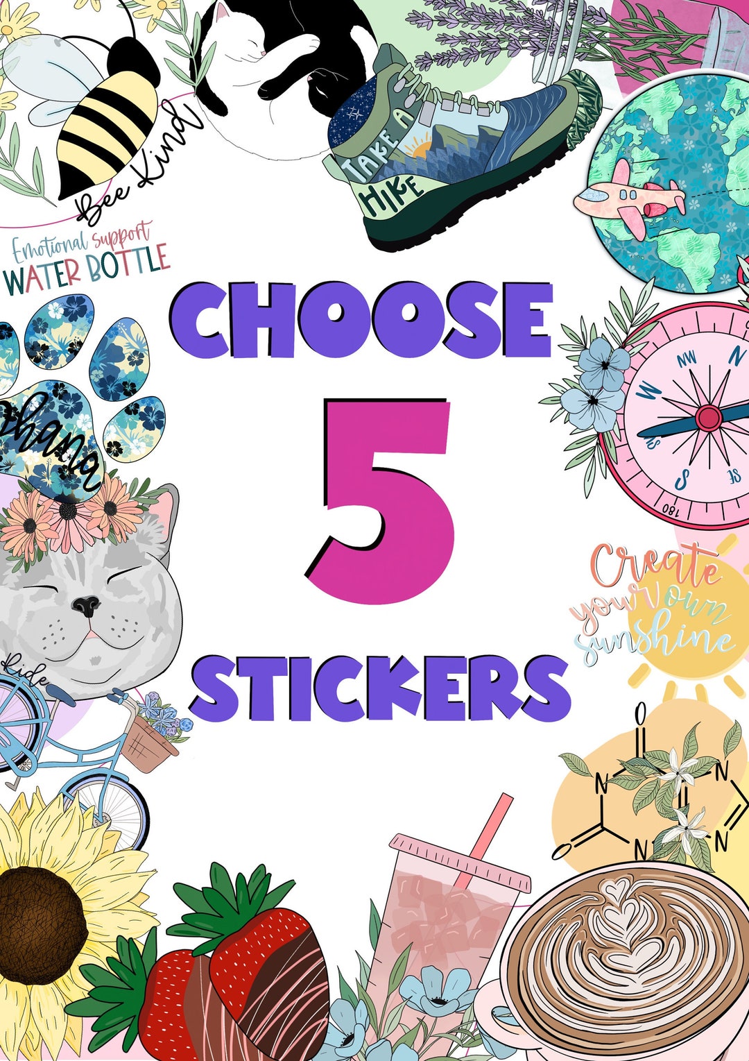 Custom Sticker Pack | 5 Sticker Pack | Waterproof Stickers | Cute ...