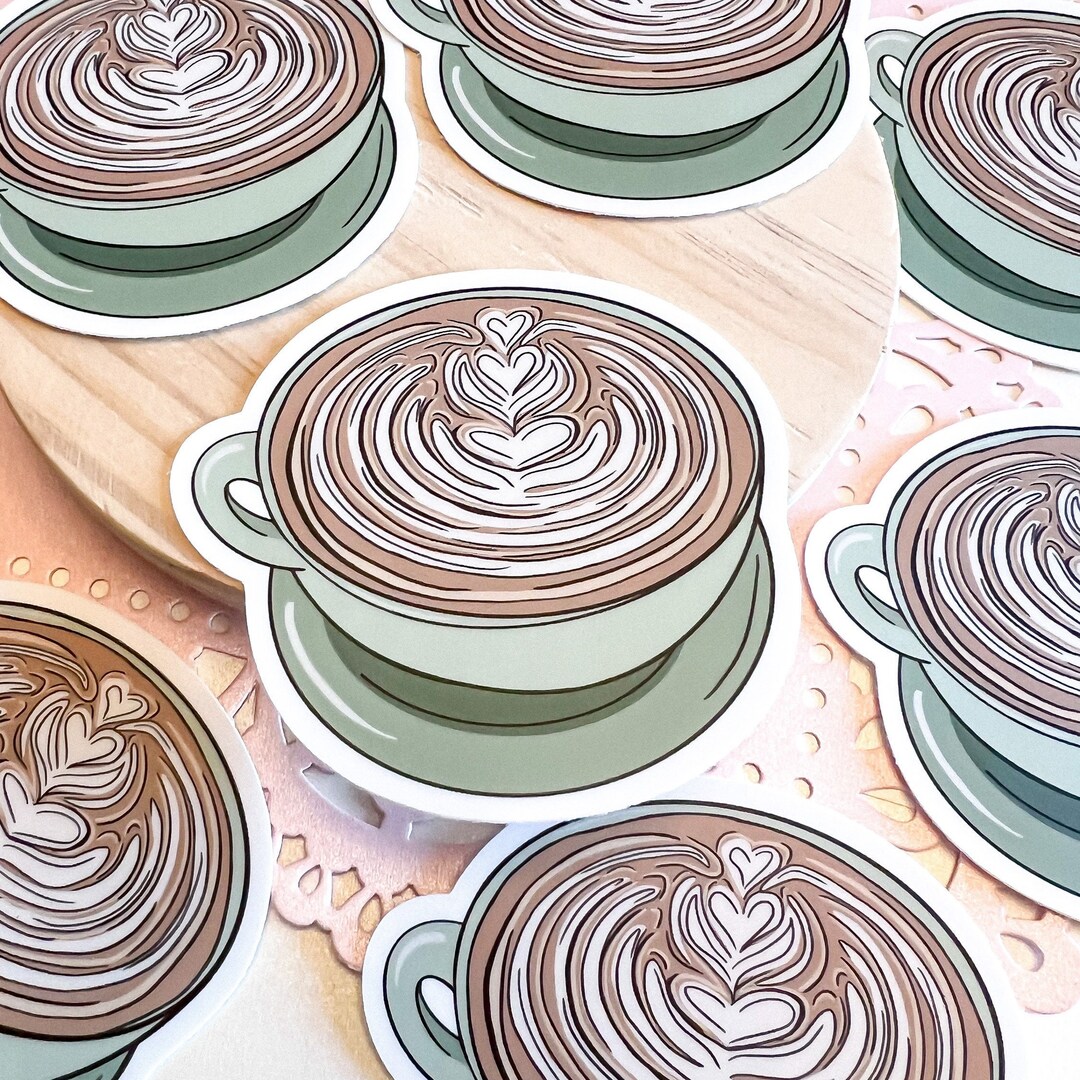 Latte Art Sticker | Coffee Sticker | Green Coffee Mug | Waterproof ...