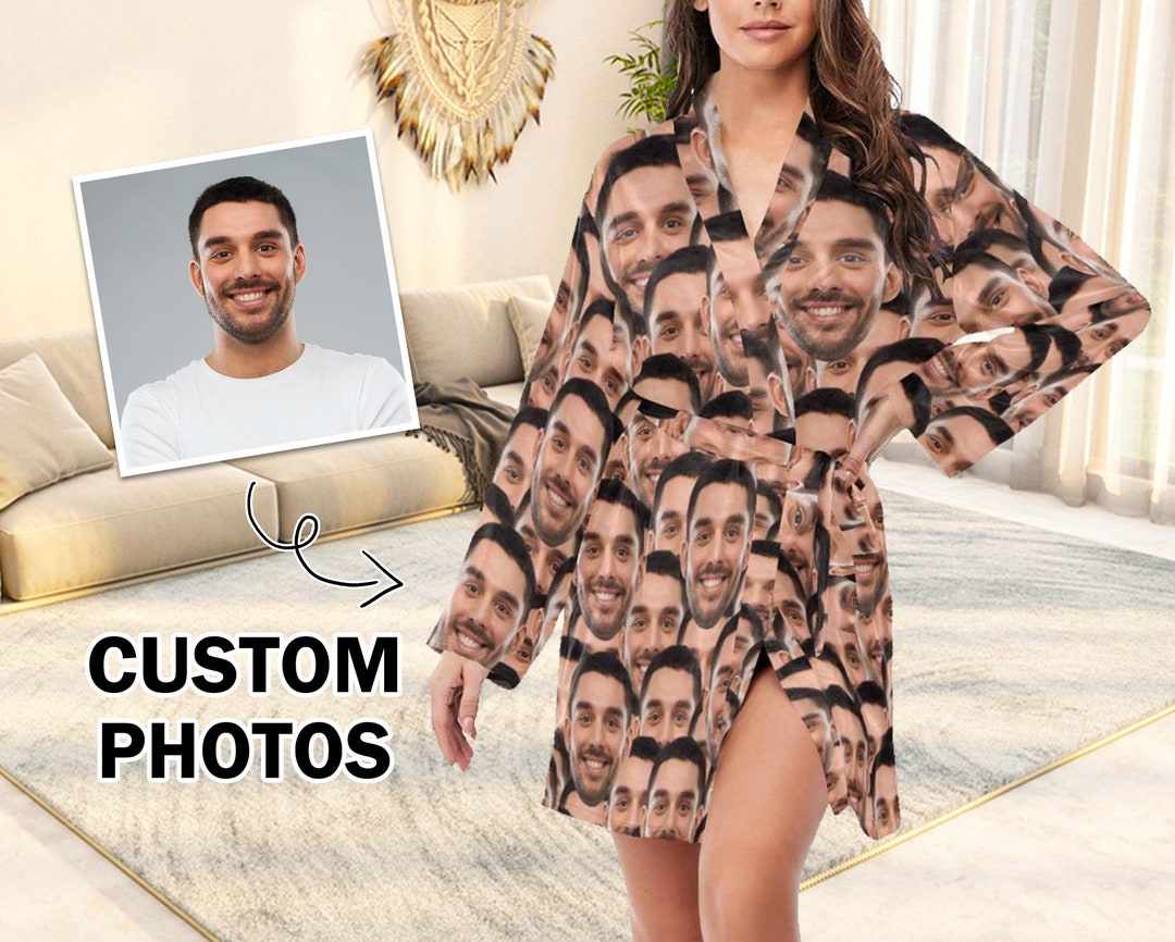Custom Face Kimono Robe Funny Personalized Photo Night Robe Women ...