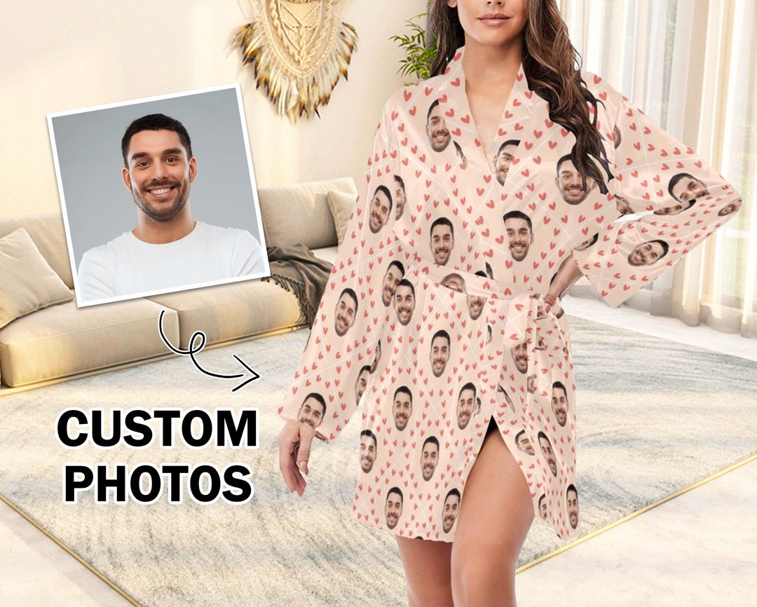 Custom Face Kimono Robe Funny Personalized Photo Night Robe Women ...