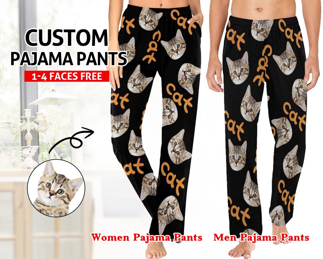 Custom Cat Photo Pajama Pants, Cat Pajama Pants, Personalized Cat Face ...