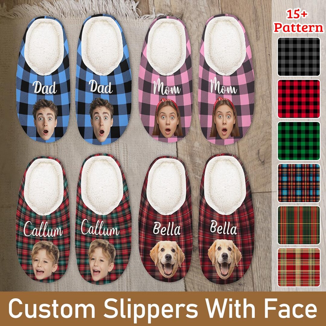 Custom Photo Furry Slippers, Personalized Slippers for Men Women ...
