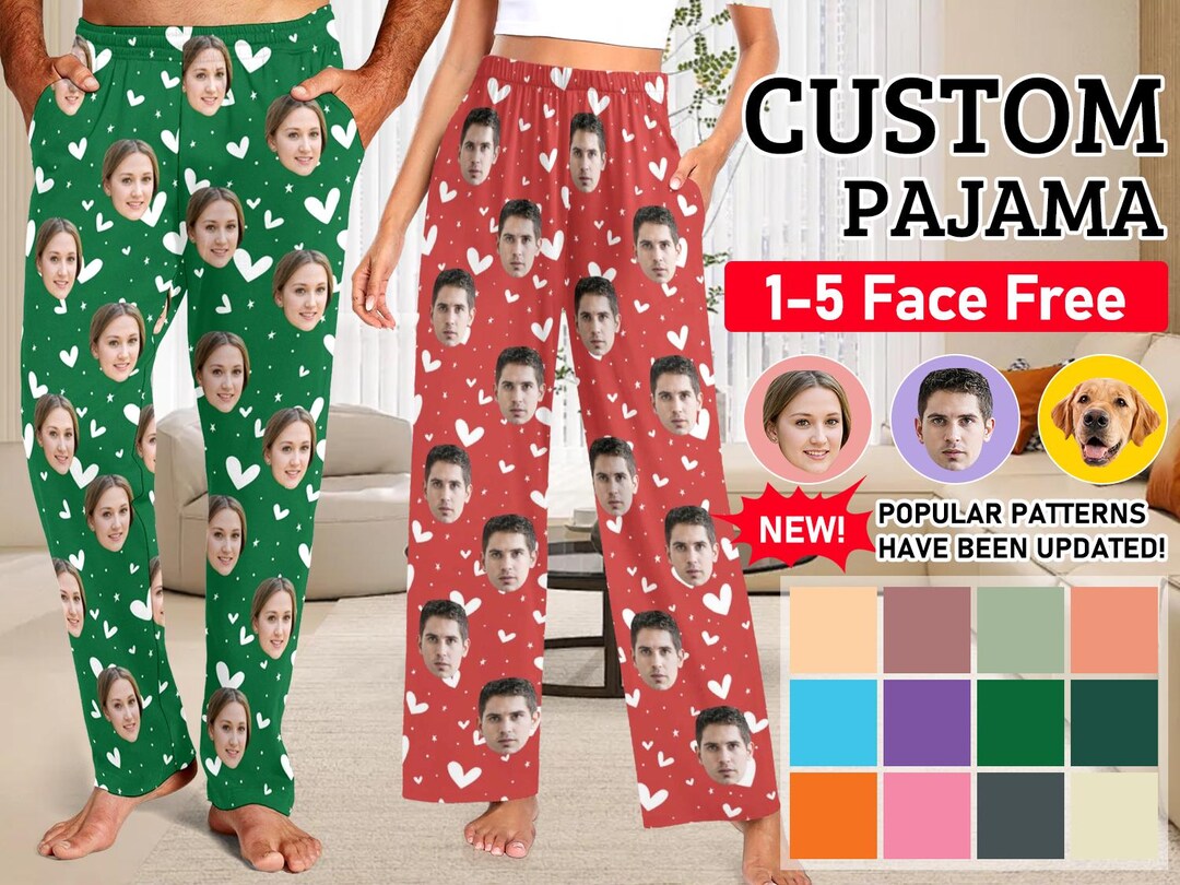 Custom Face Pajama Pants, Face on Pajama Pants, Funny Love Heart Pajama ...