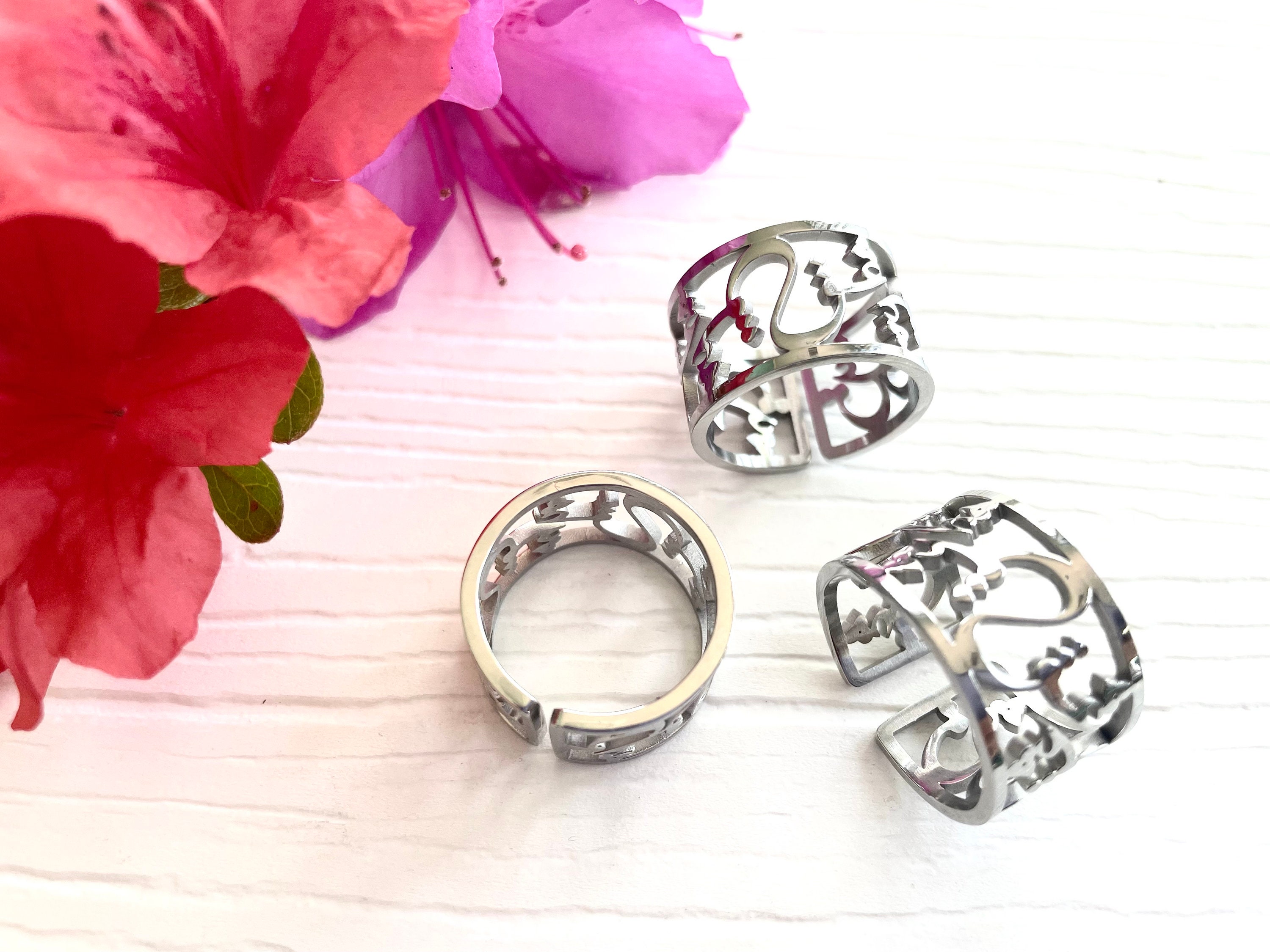 Persian Calligraphy Ring, Adjustable Ring in Stainless steel & 24k gold ...