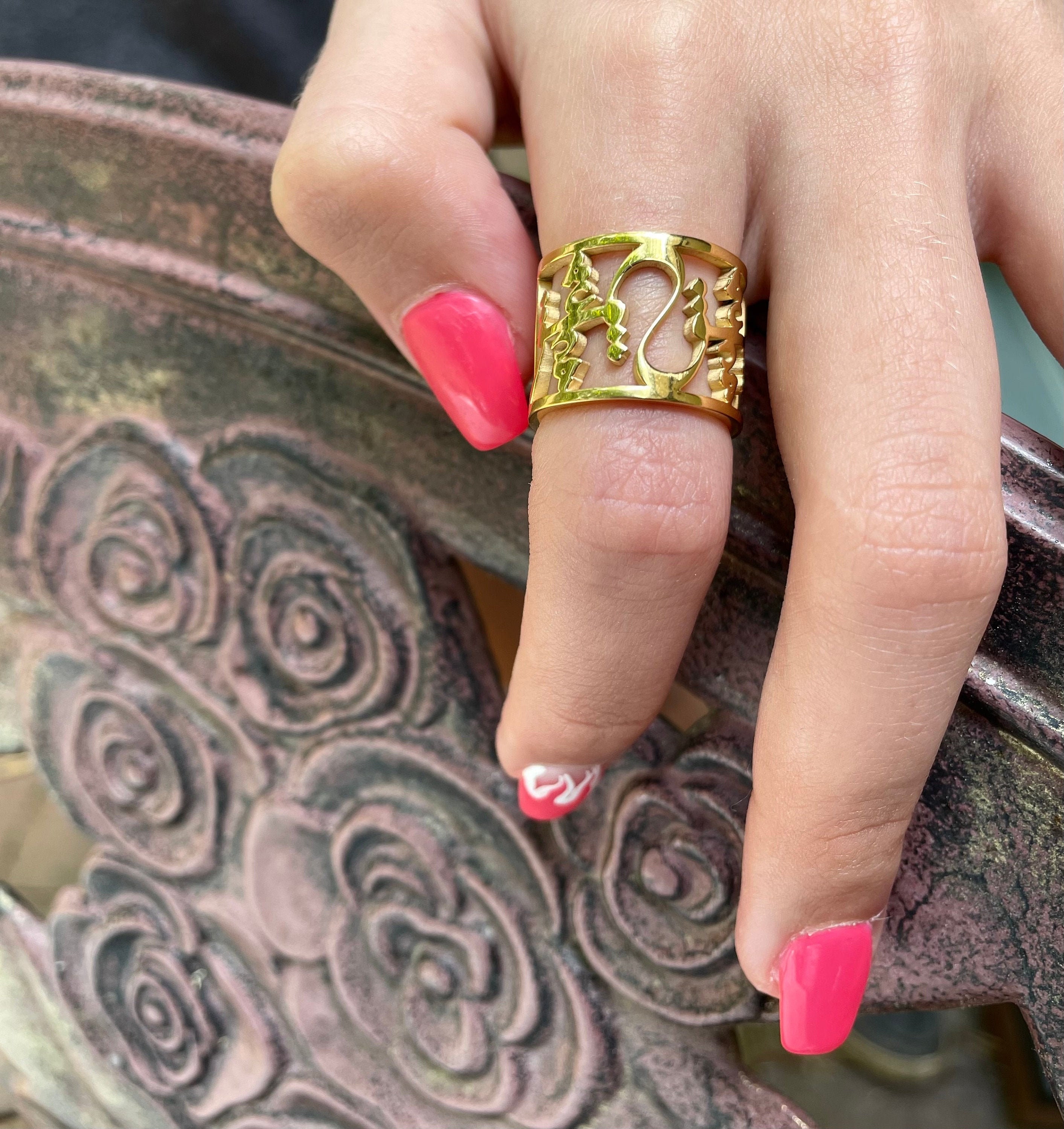 Persian Calligraphy Ring, Adjustable Ring in Stainless steel & 24k gold ...