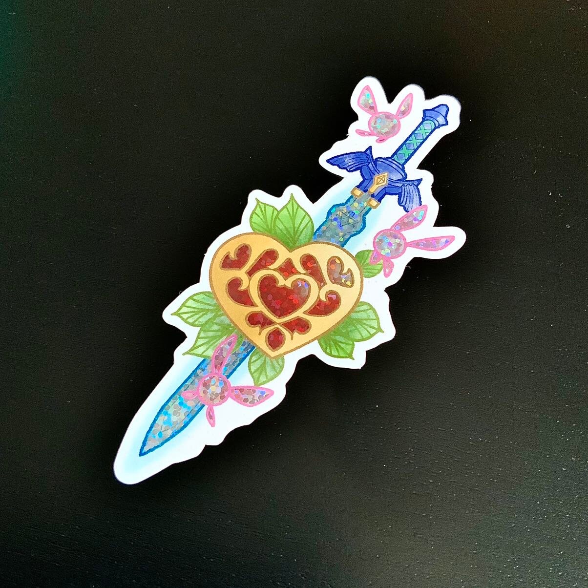 Master Sword & Heart Container - Glitter Sticker - Legend of Zelda Loz ...