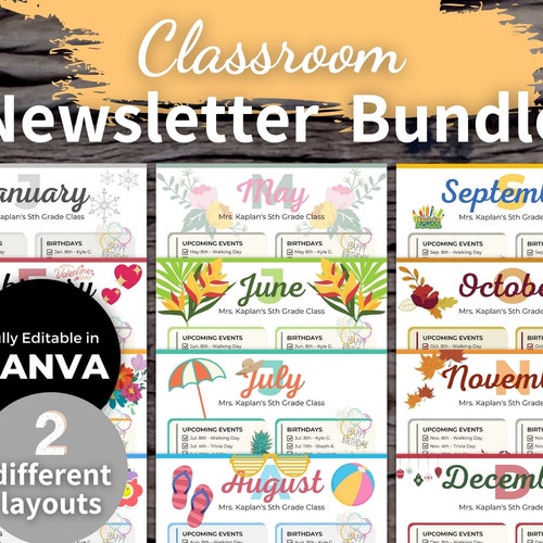 Editable School Newsletter Monthly Classroom Newsletter 12 - Etsy