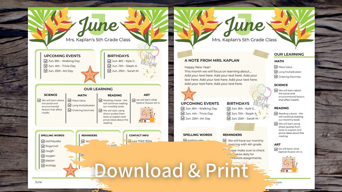 june-classroom-newsletter-template-editable-classroom-etsy-uk