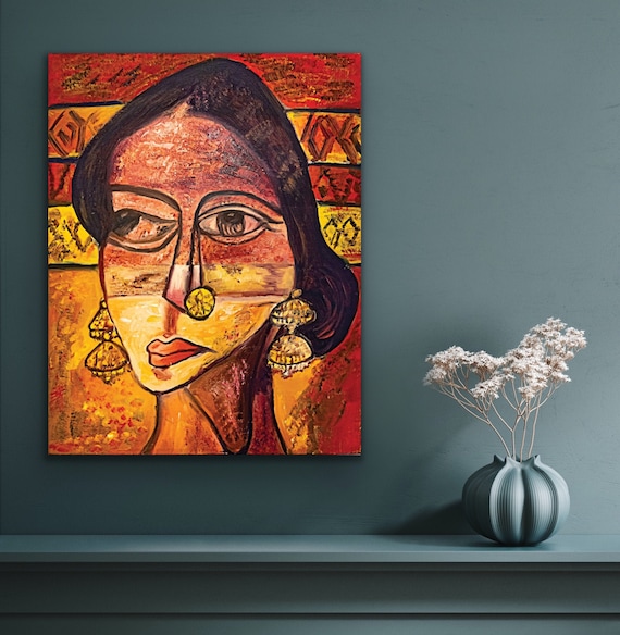 Gaze Large Portrait Art Canvas Painting Acrylic Print | Etsy