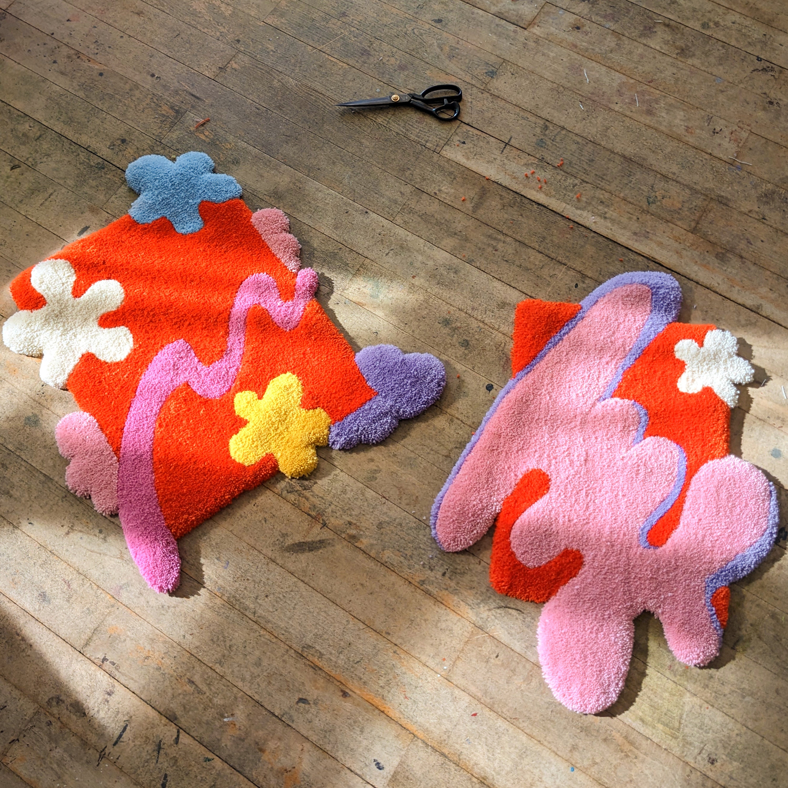 Handmade Rug Carpet Tuftinggun Cutpile Colourful Orange Pink Flower ...