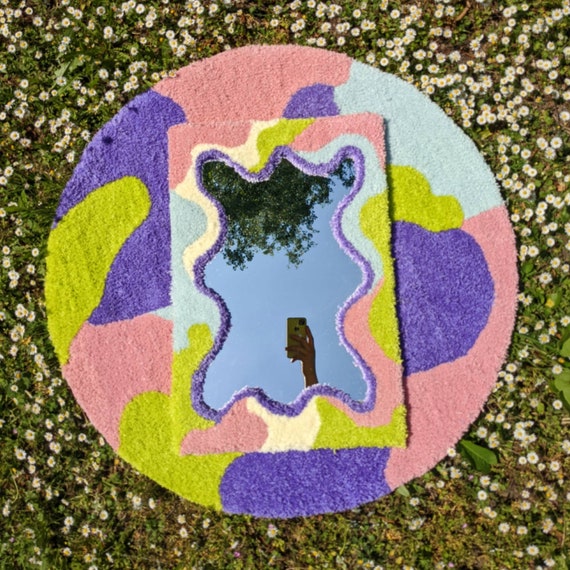 Tufted Mirror Handmade Rug Purple Swirl Carpet Tufting Retro - Etsy