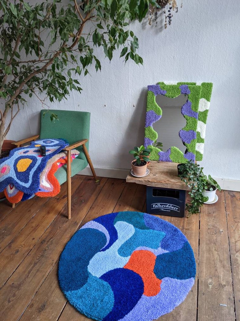 PREORDER Tufted Mirror Retro Vintage Scandinavian Handmade Rug | Etsy