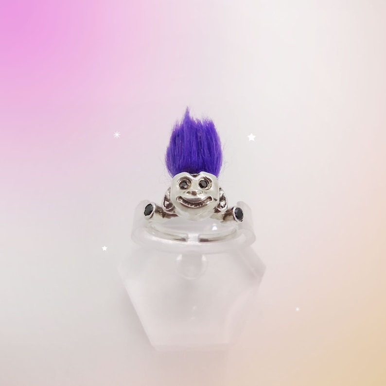 Lucky Troll Ring: Colorful Hair, 90s Nostalgic Jewelry - Etsy