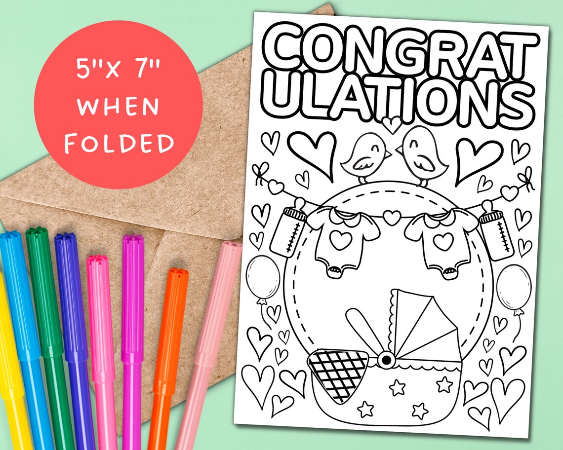 PRINTABLE Baby Card Coloring Baby Card Colorable Card Congratulations ...