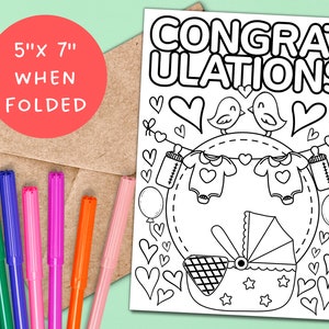 PRINTABLE Baby Card Coloring Baby Card Colorable Card Congratulations ...