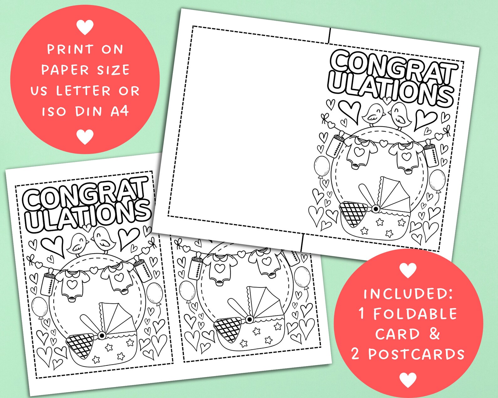 PRINTABLE Baby Card Coloring Baby Card Colorable Card Congratulations ...