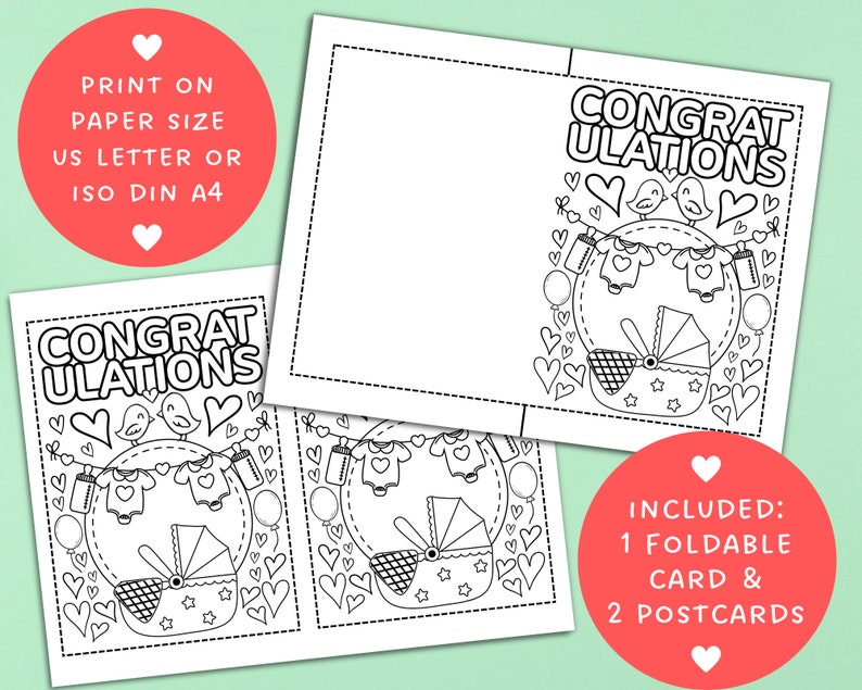 PRINTABLE Baby Card Coloring Baby Card Colorable Card Congratulations ...