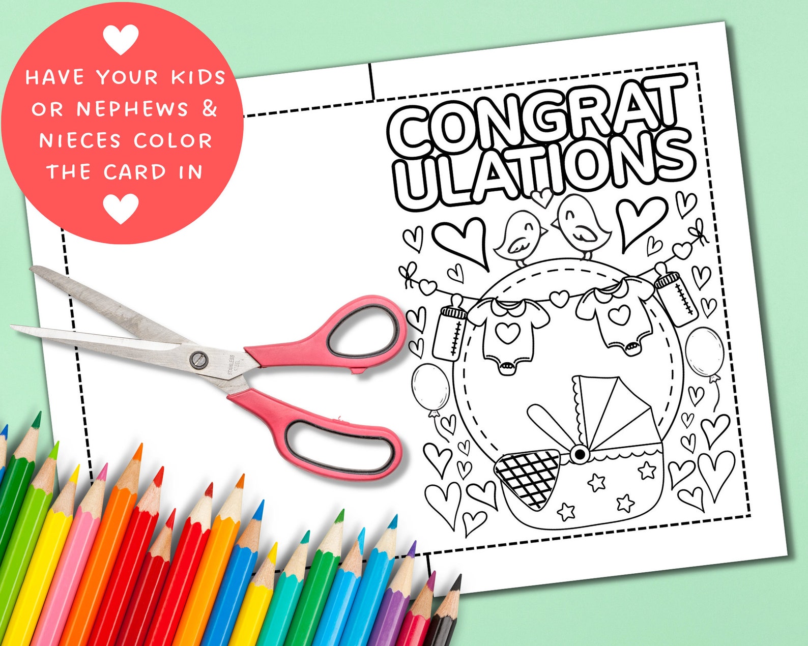 PRINTABLE Baby Card Coloring Baby Card Colorable Card Congratulations ...