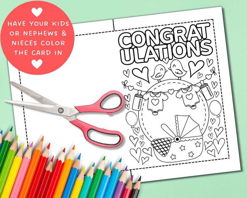PRINTABLE Baby Card Coloring Baby Card Colorable Card Congratulations ...