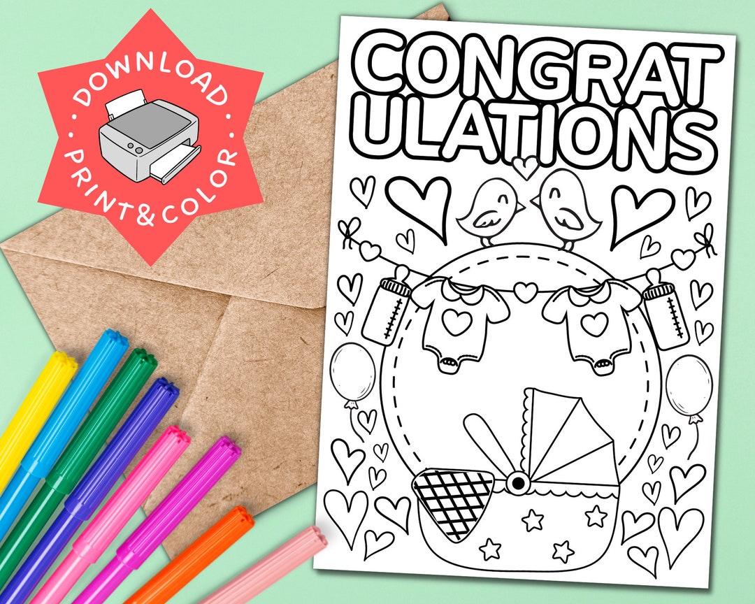 PRINTABLE Baby Card Coloring Baby Card Colorable Card Congratulations ...