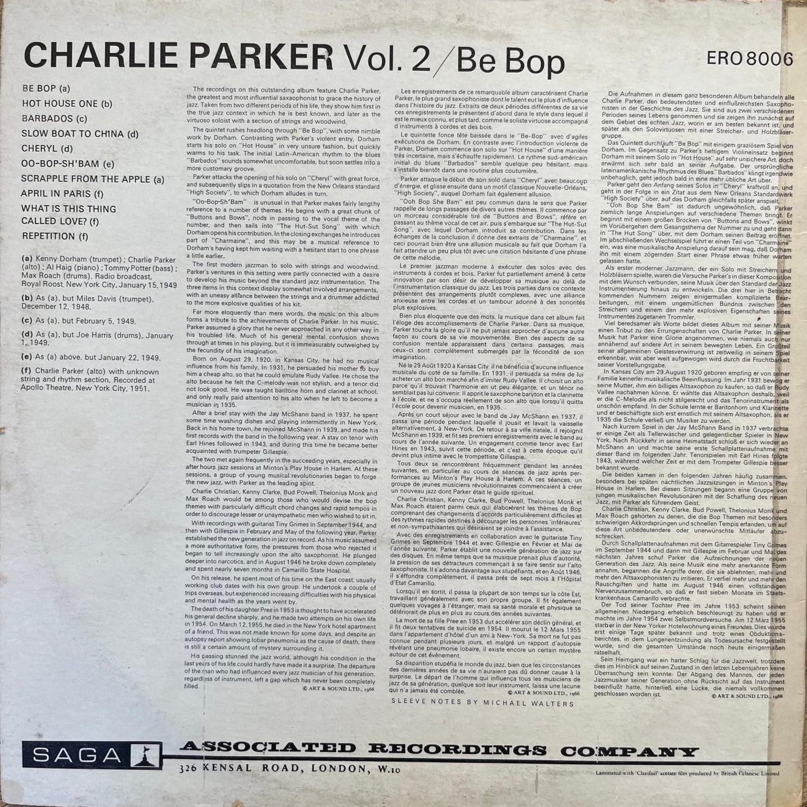 Charlie Parker,vol 2 Be Bop / Vinyl - Etsy