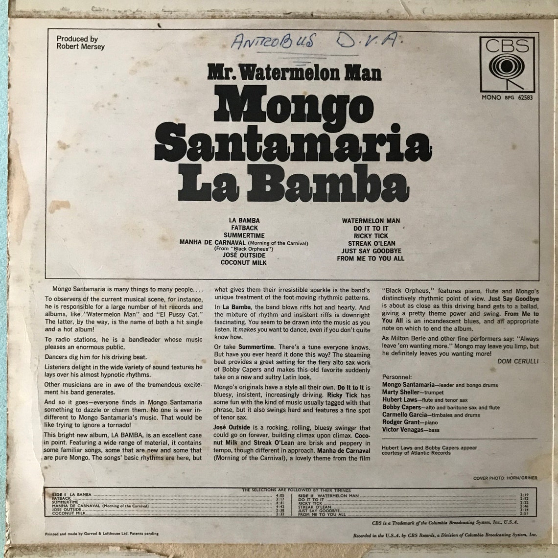 Mr Watermelon Man Mongo Santamaria La Bamba / Vinyl - Etsy