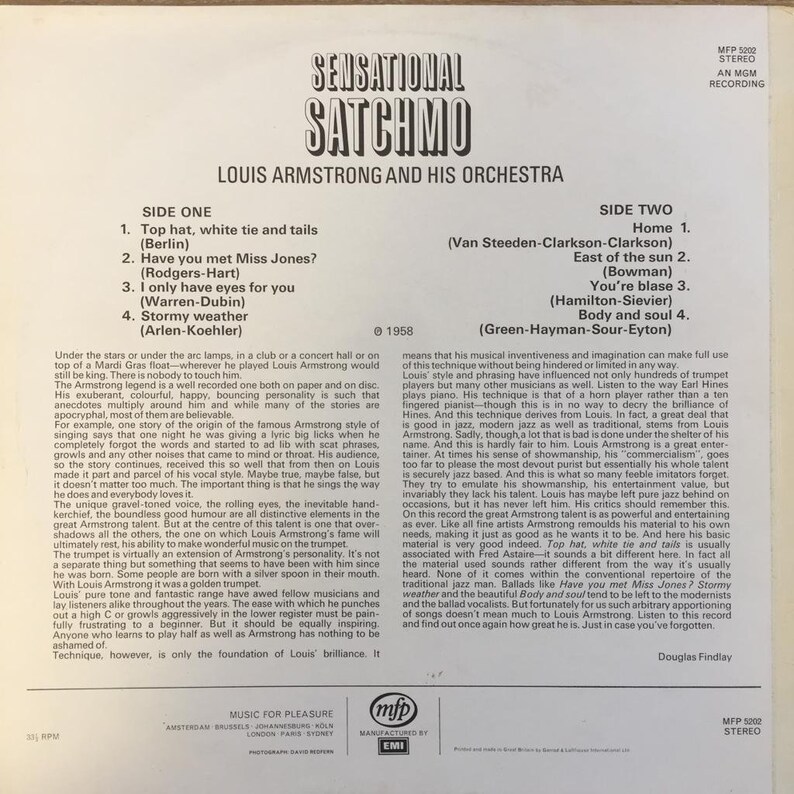 Louis Armstrong, Sensational Satchmo / Vinyl - Etsy
